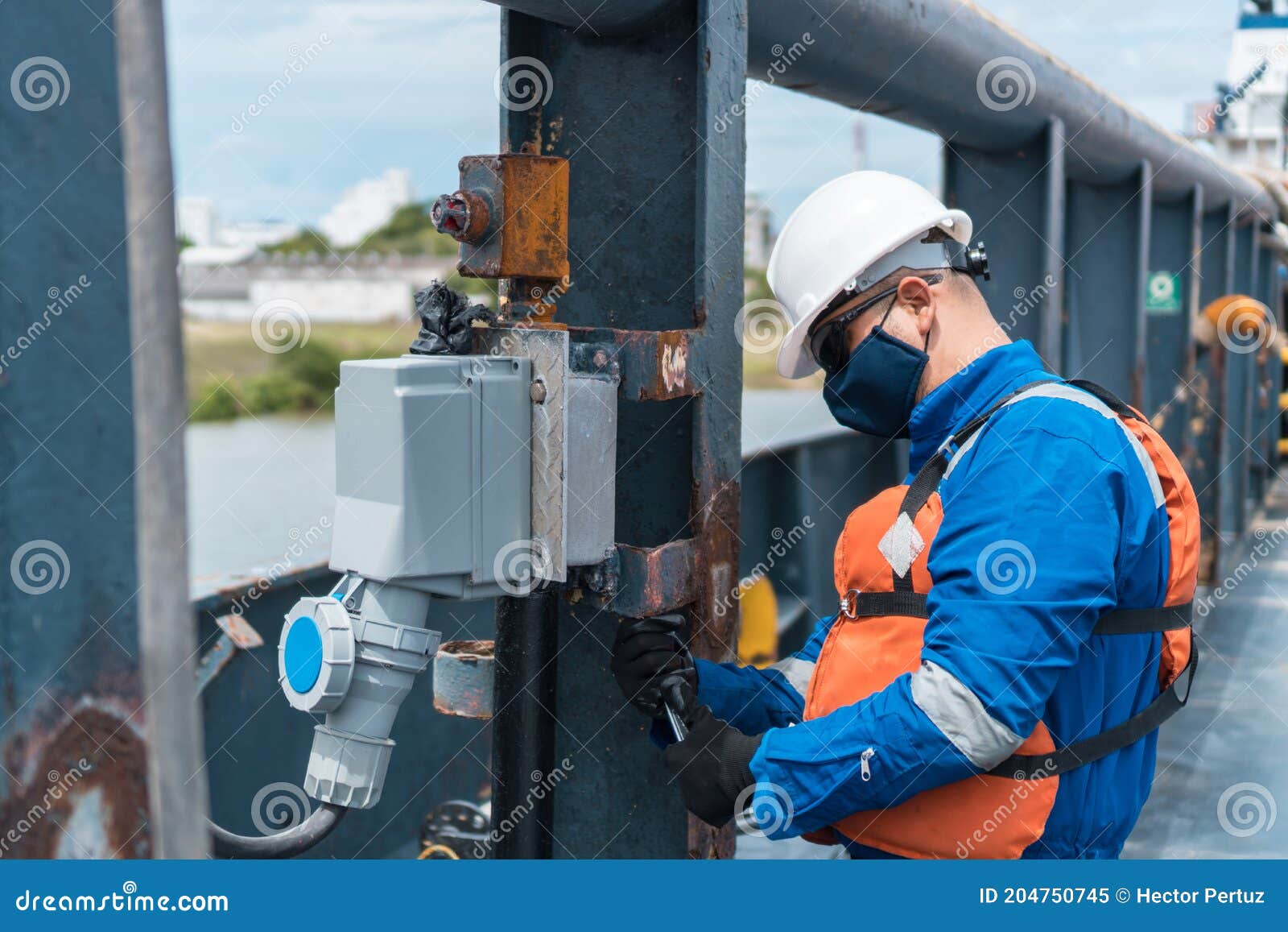 Marine Engineering Officer Doing Work on the Seagoing Vessel with ...