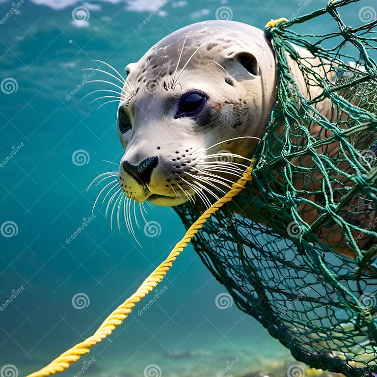 Marine Entanglement How Plastic Pollution Threatens Seal Life Stock
