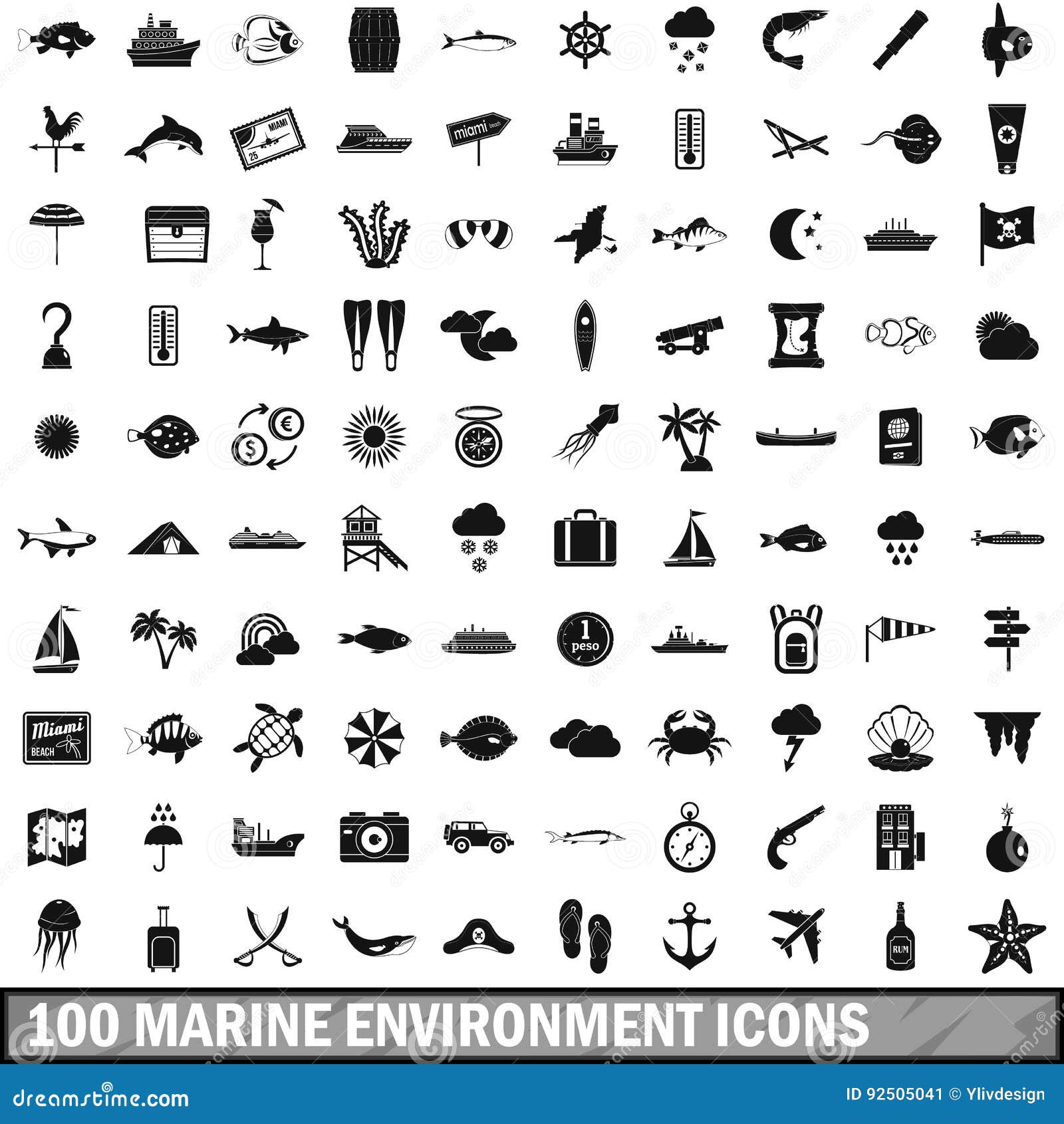 100 Marine Environment Icons Set, Simple Style Stock Vector ...
