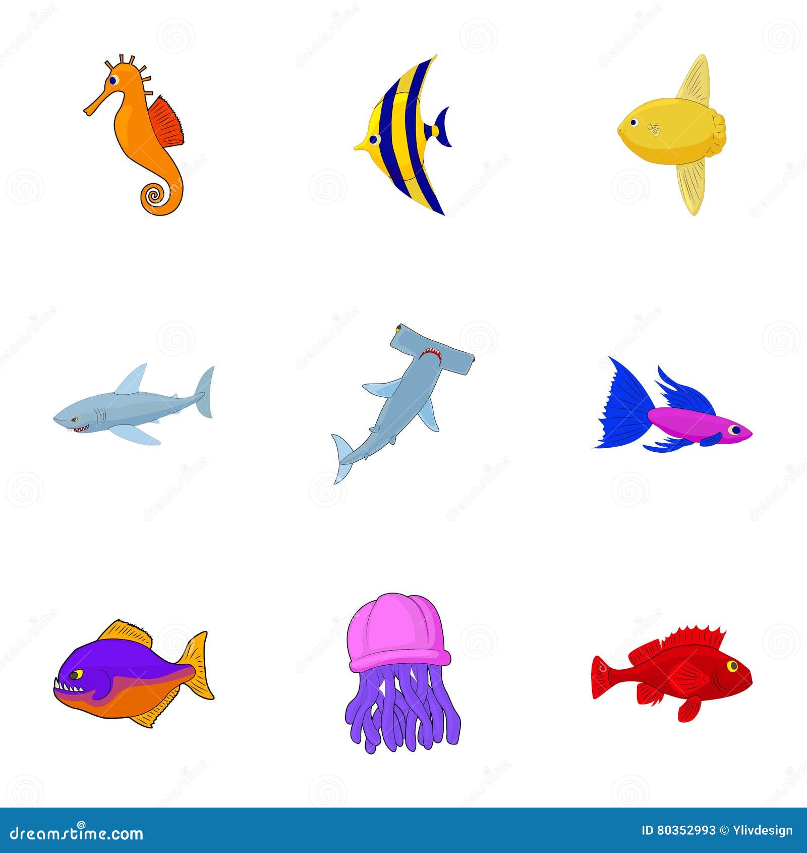 Marine Fish Icons Set, Cartoon Style Stock Vector - Illustration of ...