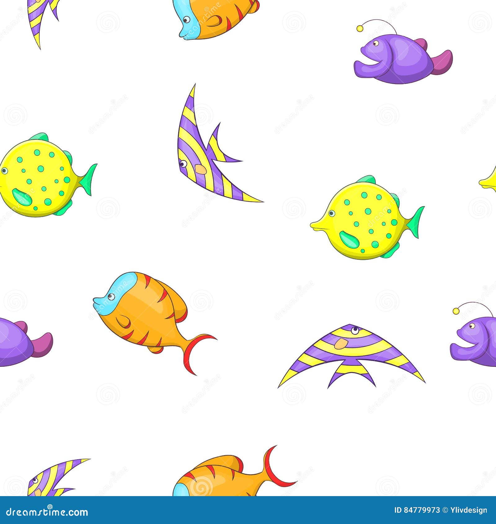Marine Fish Pattern, Cartoon Style Stock Vector - Illustration of ...