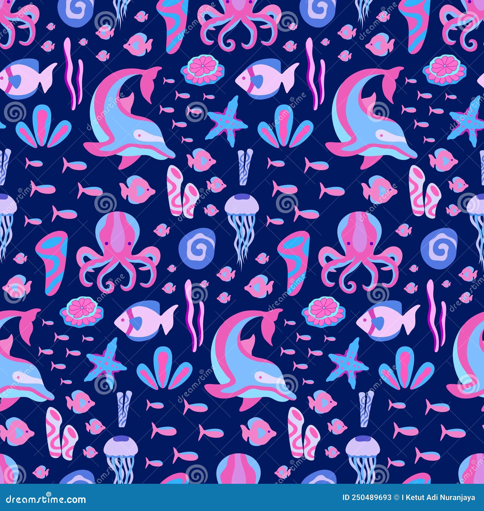 Marine Fish Vector Seamless Pattern Stock Vector - Illustration of ...