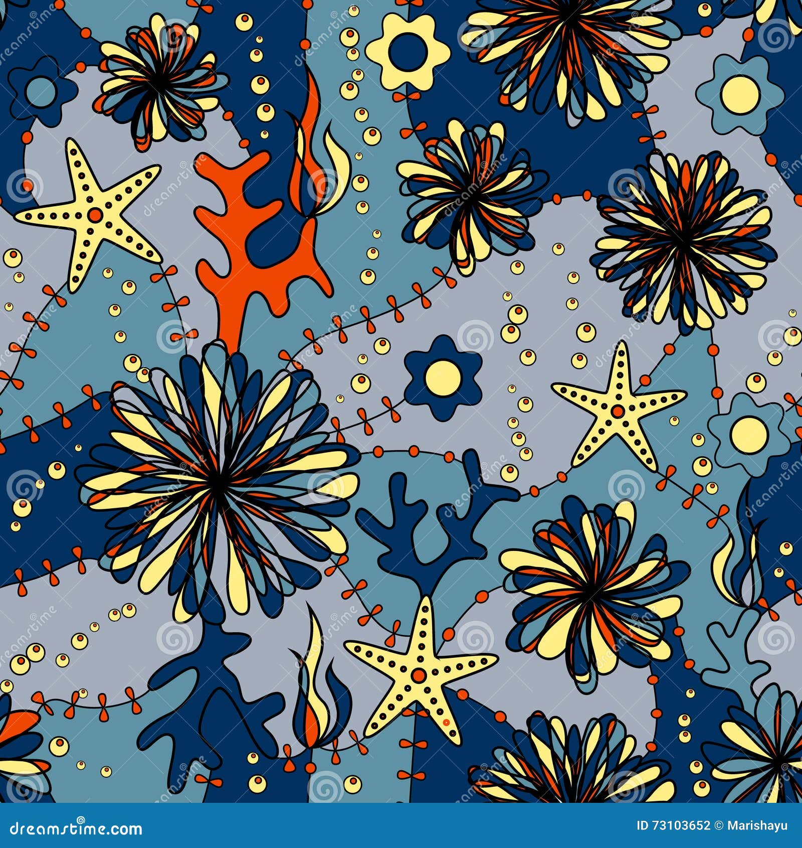 Marine Flowers Colorful Seamless Pattern Stock Vector - Illustration of ...