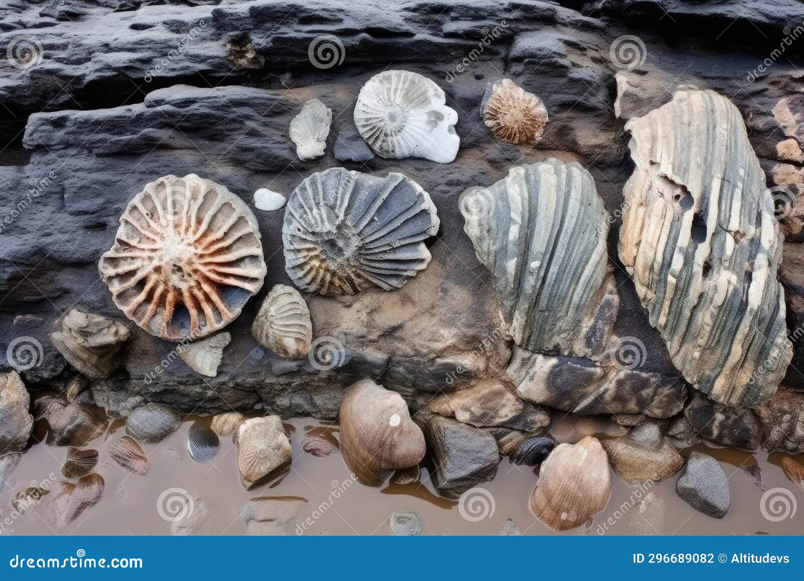Marine Fossils Exposed in a Rock Cliff Stock Photo - Image of fossils ...