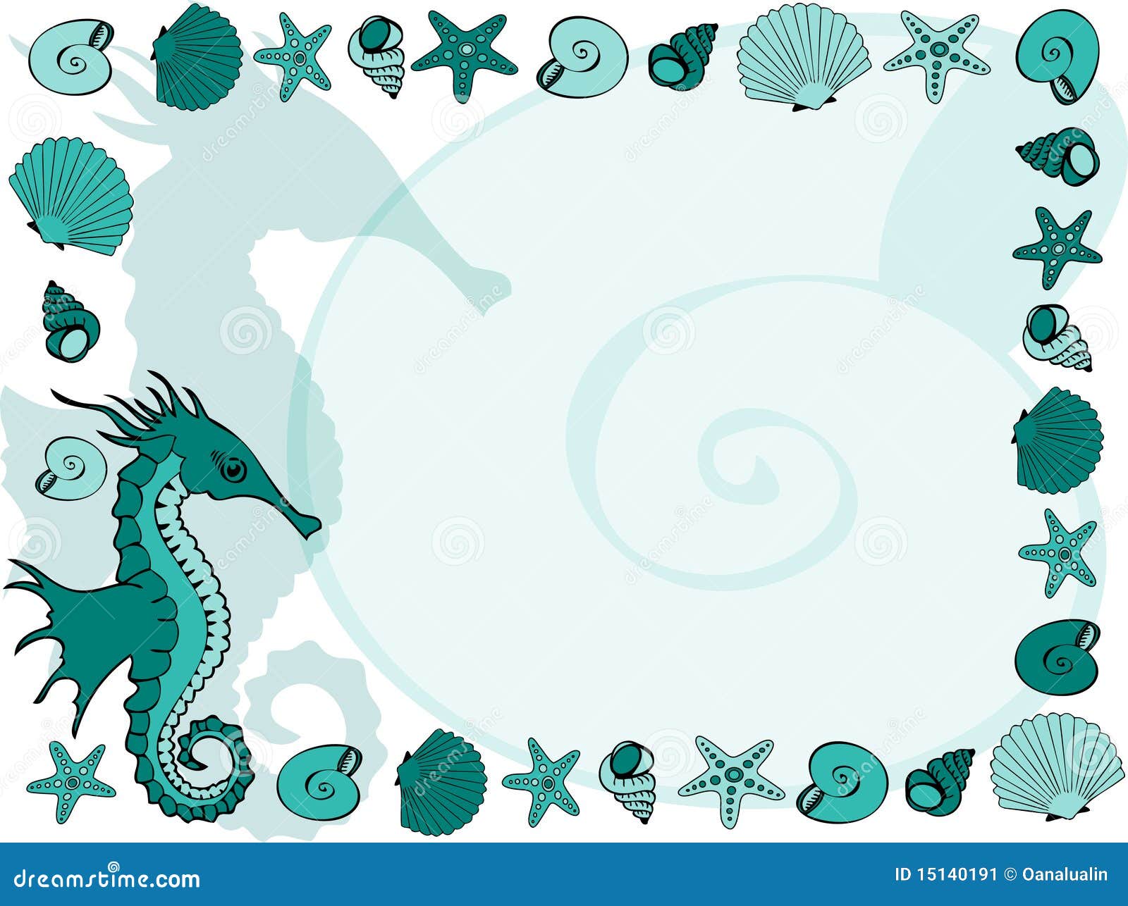 Marine Frame With Hand Drawn Ocean Elements, Copy Space. Square Border ...