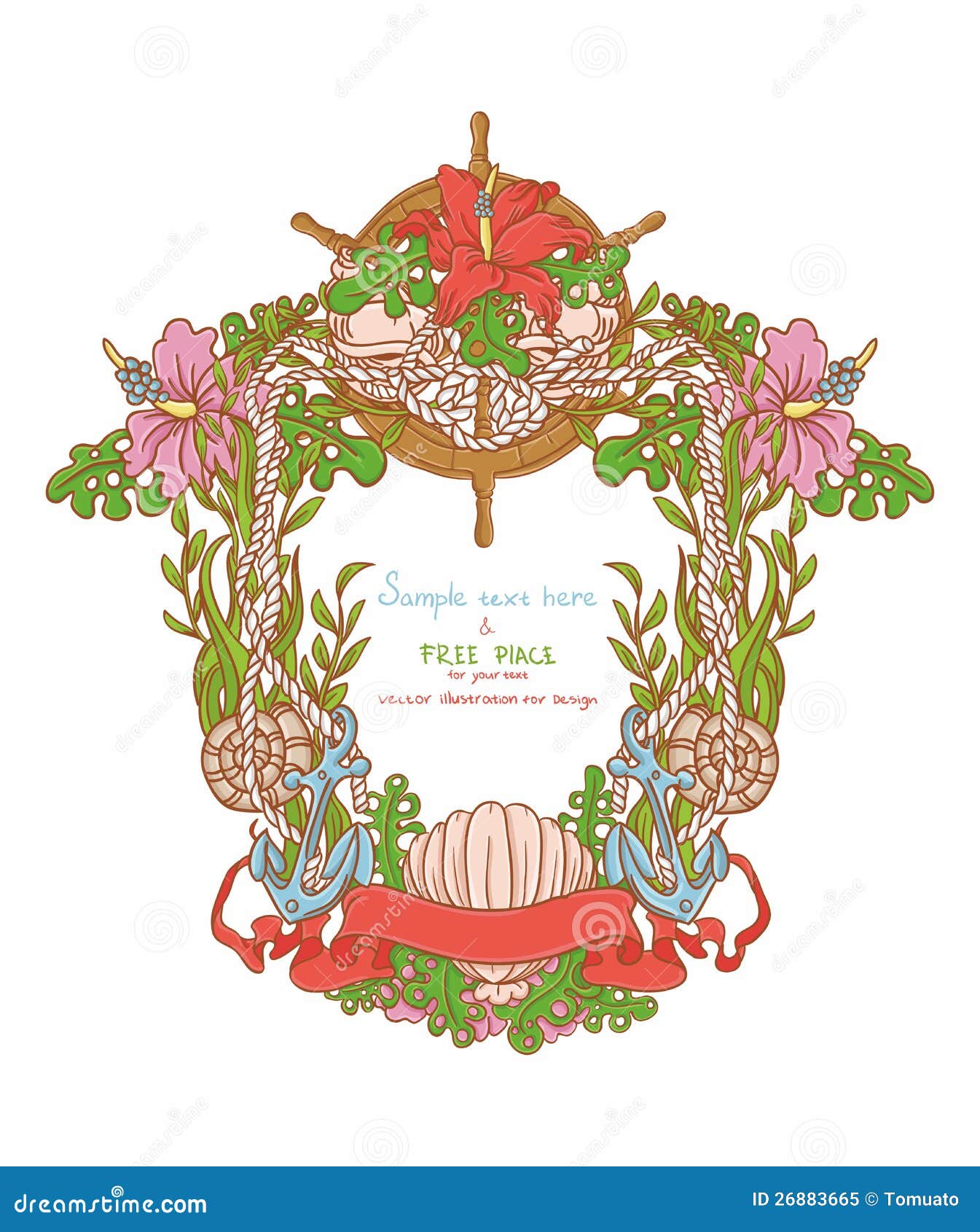 Marine Frame With Hand Drawn Ocean Elements, Copy Space. Square Border ...