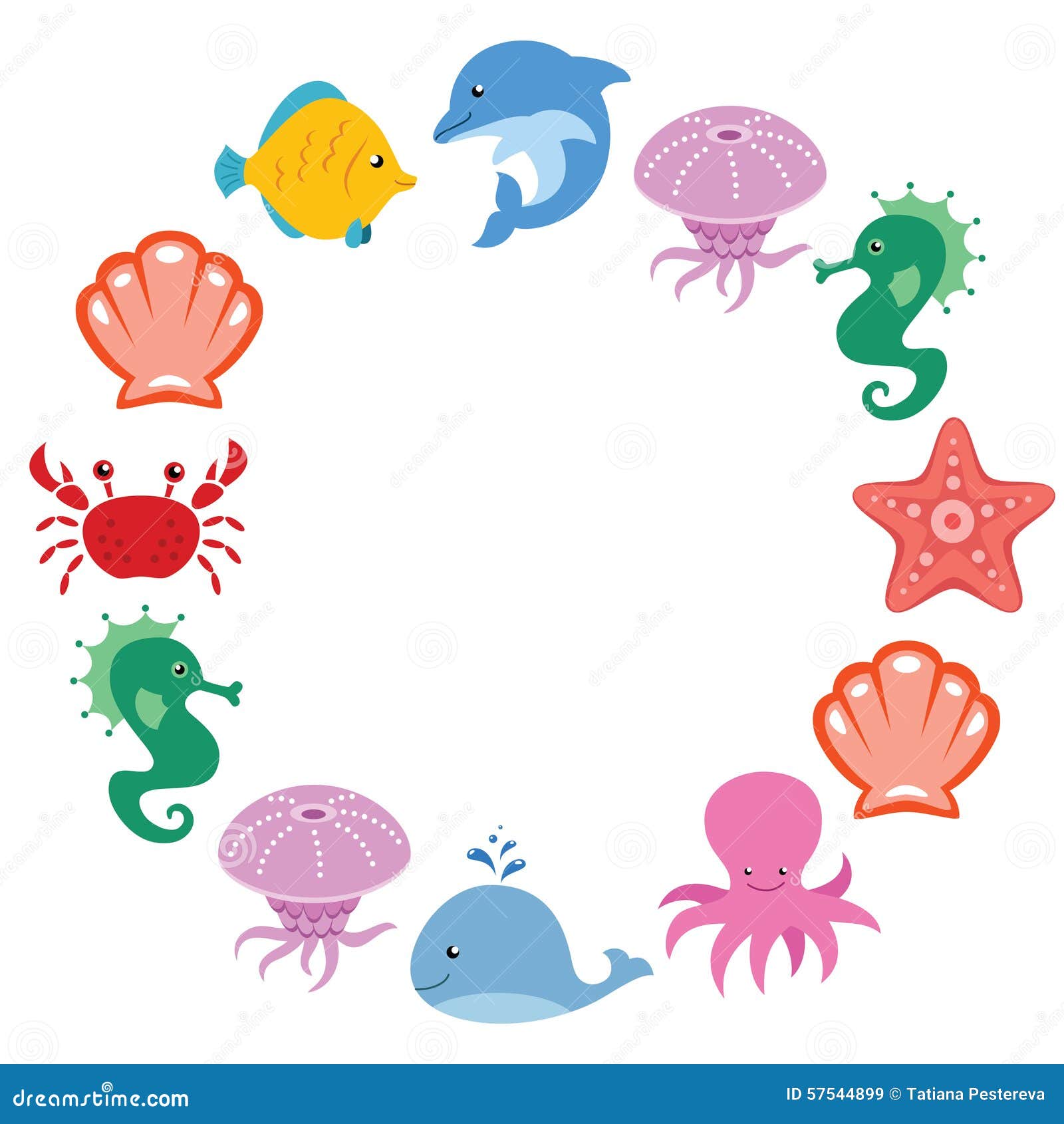 Marine Frame With Hand Drawn Ocean Elements, Copy Space. Square Border ...