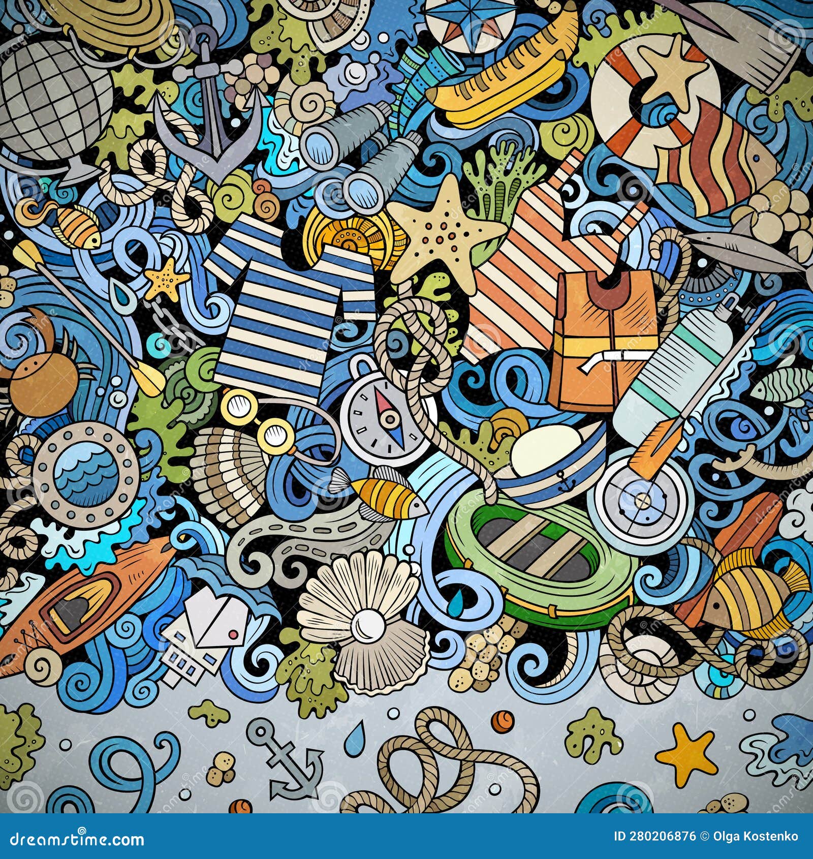 Marine Hand Drawn Doodles Frame Stock Vector - Illustration of journey ...