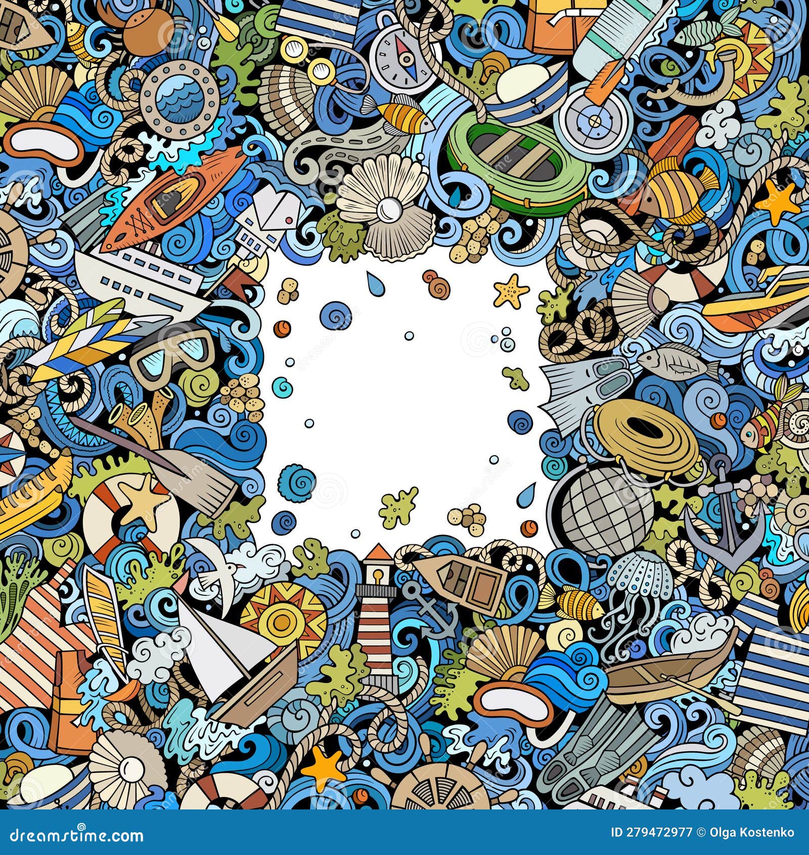 Marine Hand Drawn Vector Doodles Frame Stock Vector - Illustration of ...