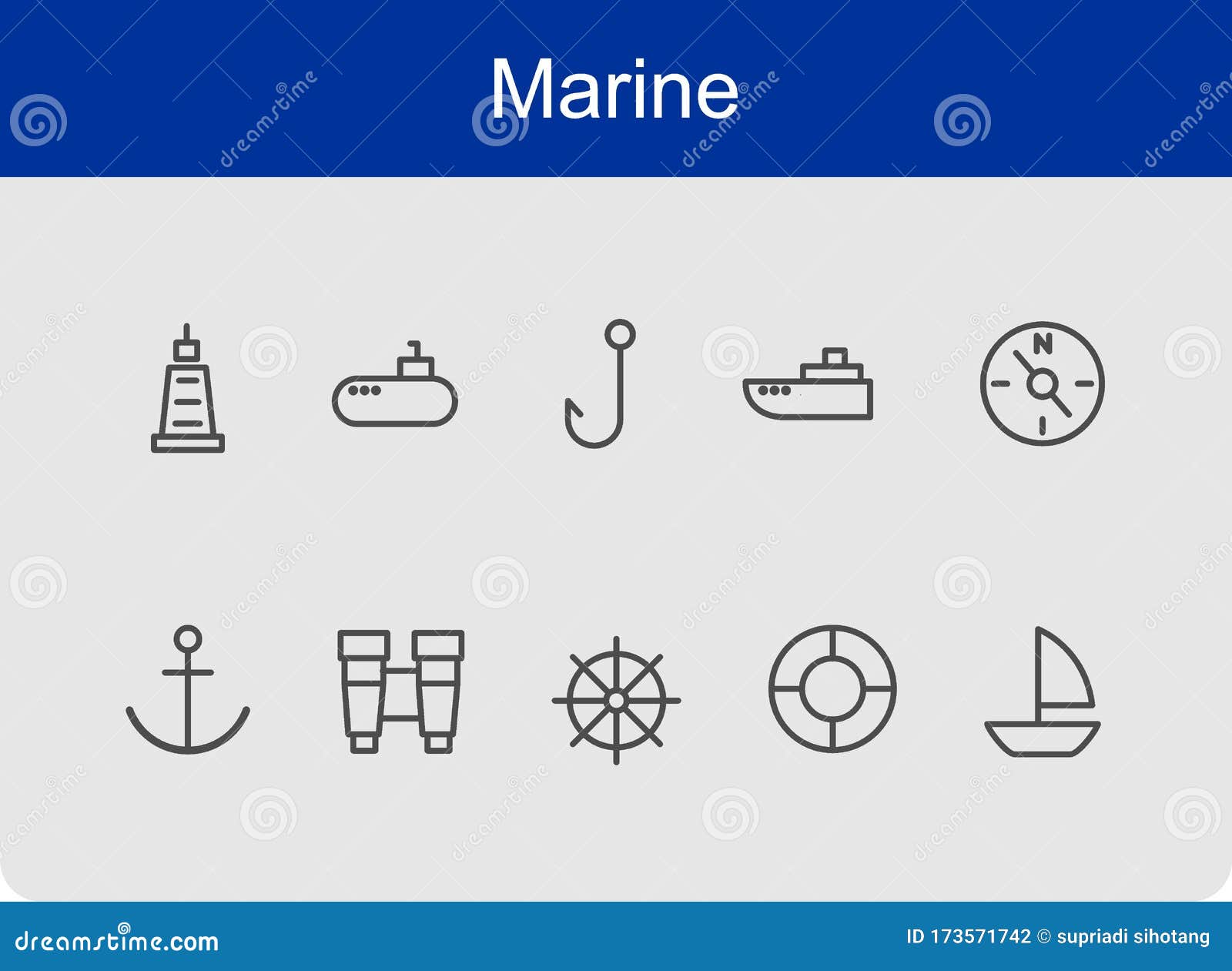Marine Icon Set with Outline Style.Editable Vector Stock Vector ...