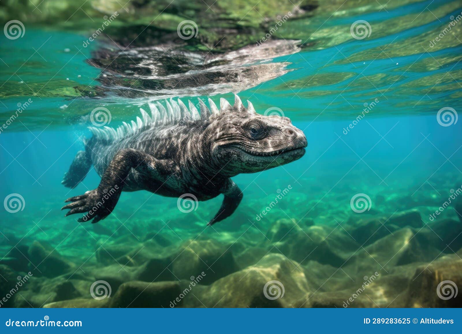 Marine Iguana Diving Deep in Crystal Clear Water Stock Image - Image of generated, underwater ...