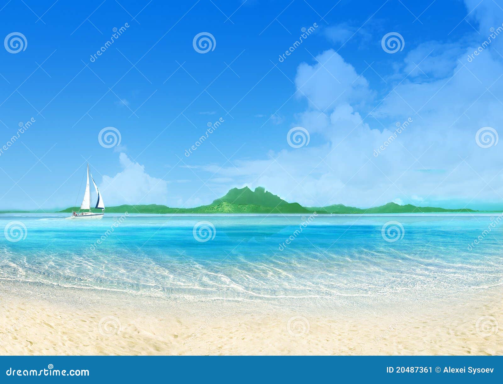 Marine Landscape with Sailing Boat Stock Image - Image of sail, marine ...