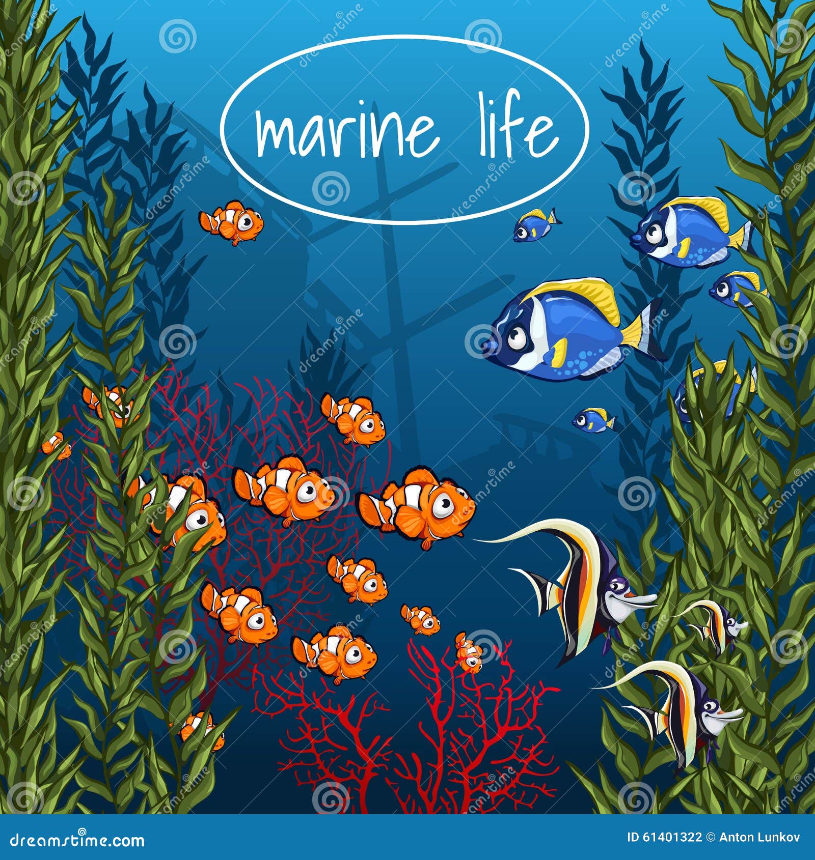 Marine Life in Bright Colors Stock Vector - Illustration of exotic ...
