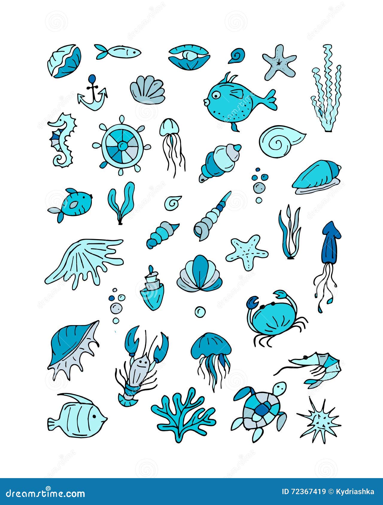 Marine Life, Collection of Sketches for Your Design Stock Vector ...