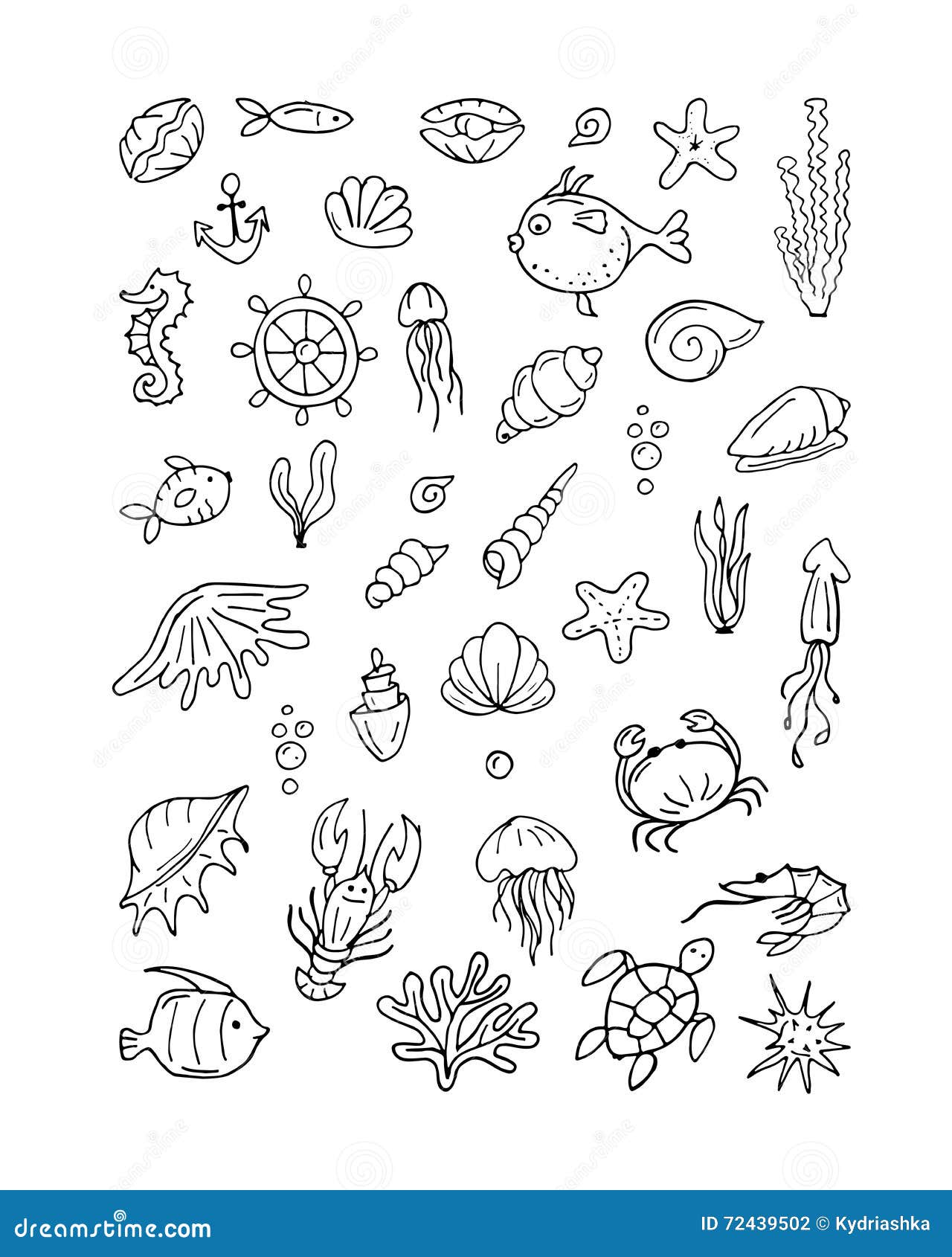 Marine Life, Collection of Sketches for Your Design Stock Vector ...