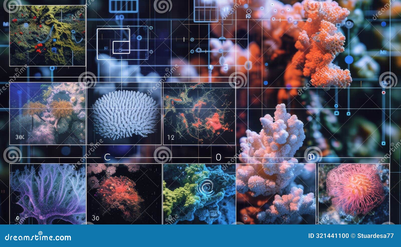 Marine Life Data Visualization with Coral Structures Stock Photo ...