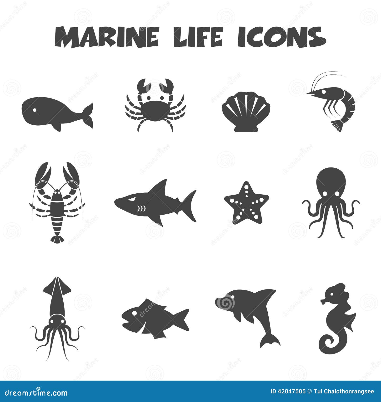 Marine life icons stock vector. Illustration of park - 42047505