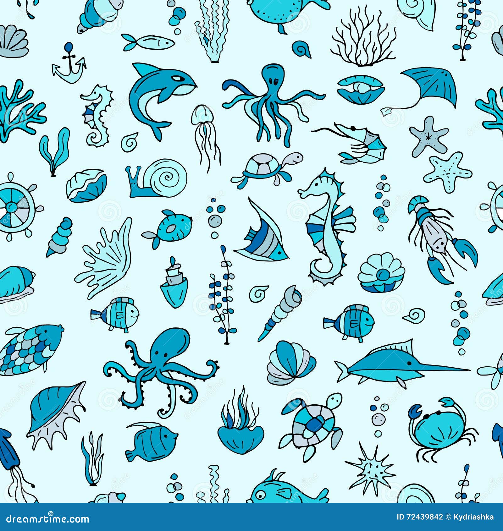 Sea Life Seamless Pattern Ocean Animals Pattern, Sea Life Background ...