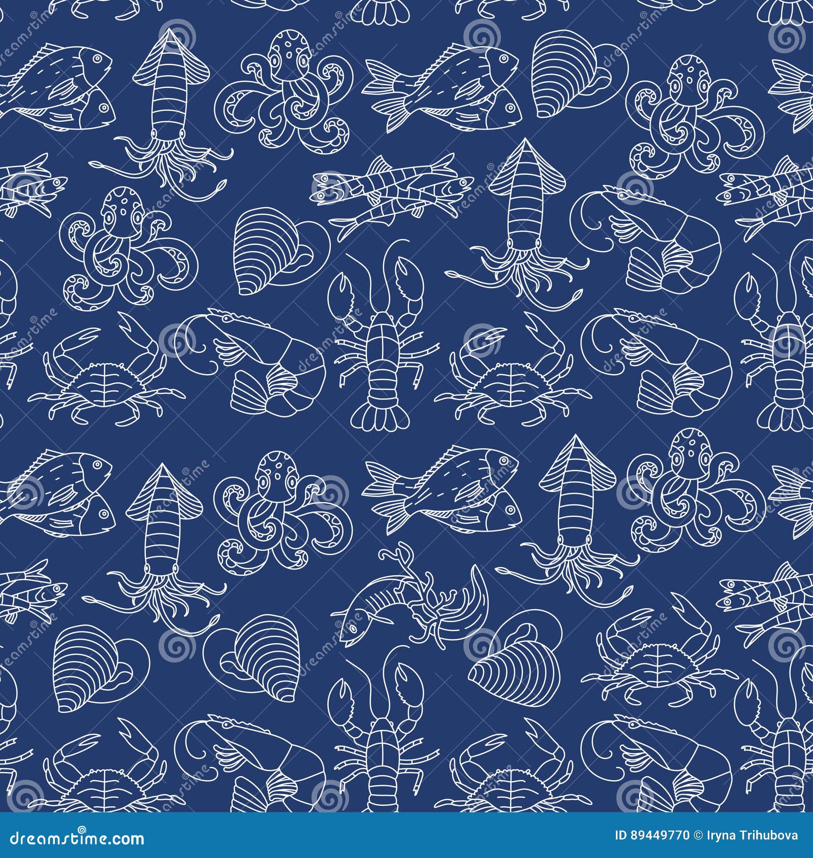 Marine Life Seamless Vector Pattern. Stock Vector - Illustration of ...