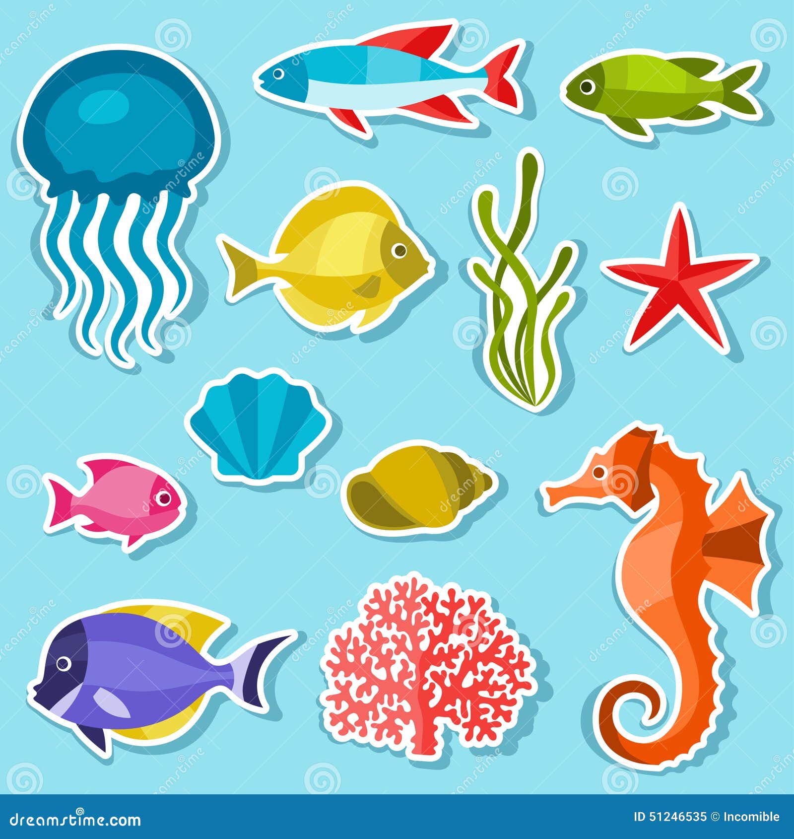 Marine Life Set of Sticker, Objects and Sea Stock Vector - Illustration ...