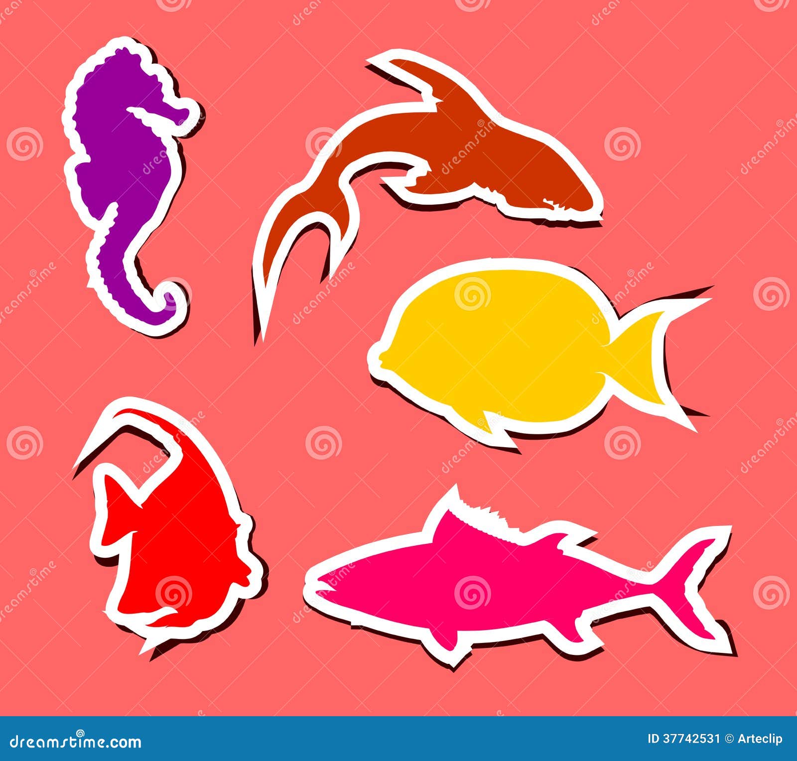 Marine life sticker set stock vector. Illustration of design - 37742531