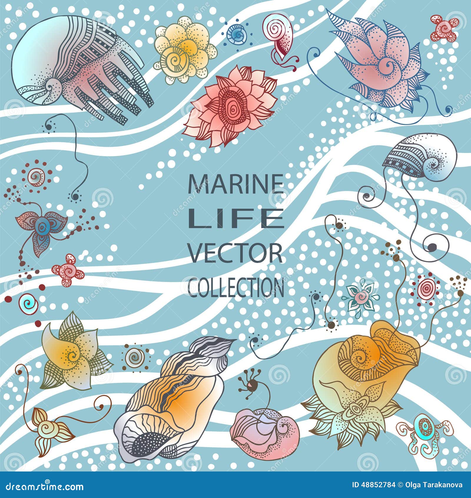 Marine life stock vector. Illustration of shell, algae - 48852784