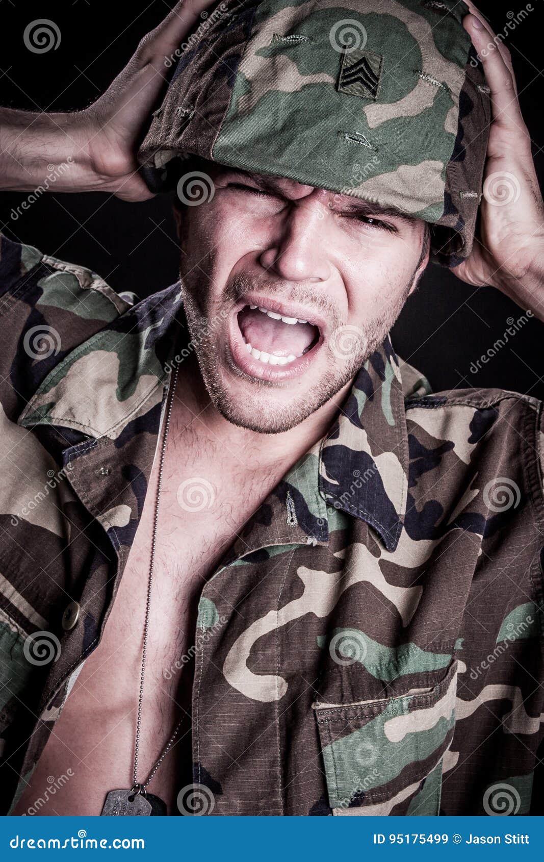 Marine Man Afraid stock image. Image of holding, black - 95175499