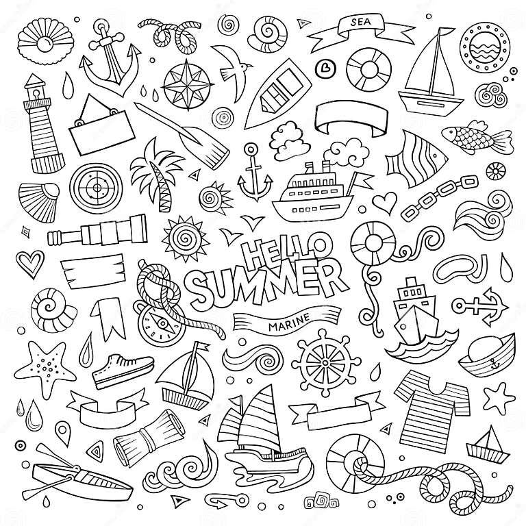 Marine Nautical Hand Vector Symbols and Objects Stock Vector ...