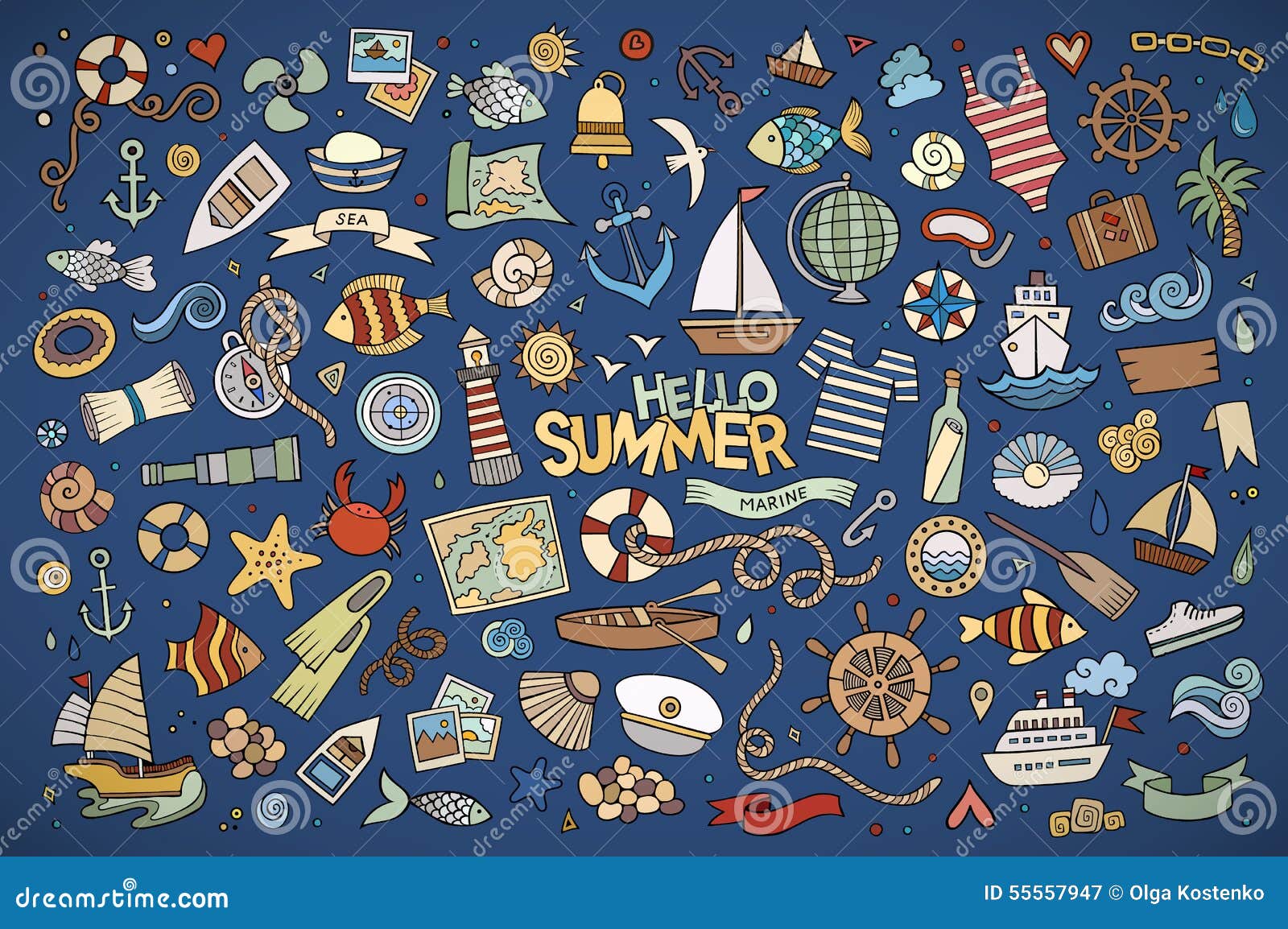 Marine Nautical Hand Vector Symbols and Objects Stock Vector ...