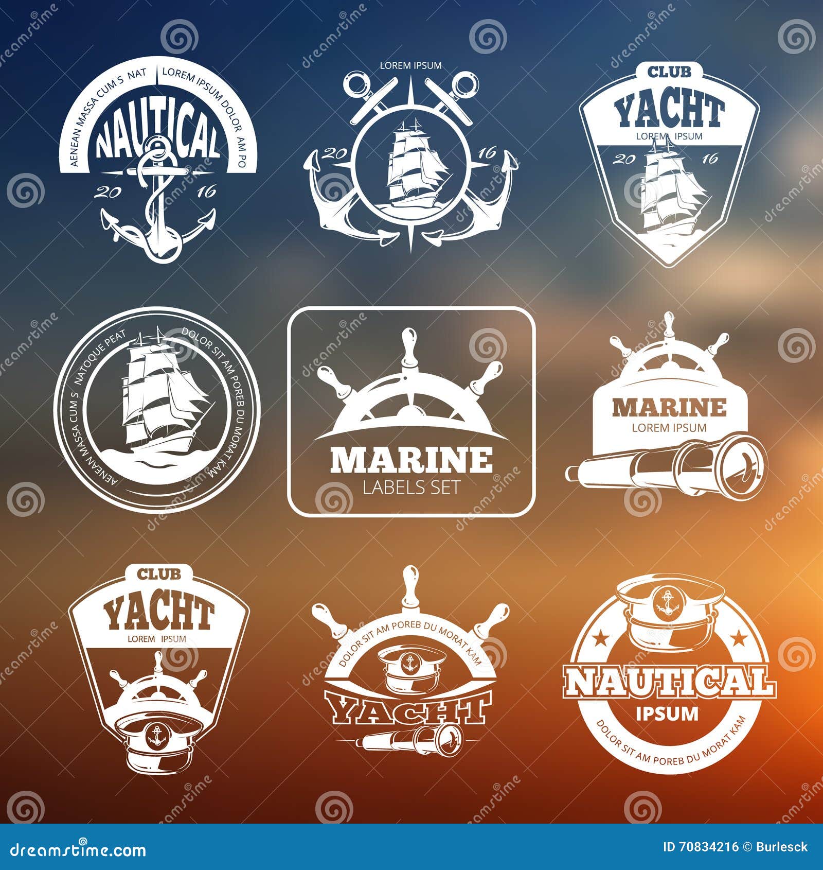 Marine, Nautical Vector Labels on Blurred Background Stock Vector ... Marine, Nautical Vector Labels on Blurred Background Stock Vector ...