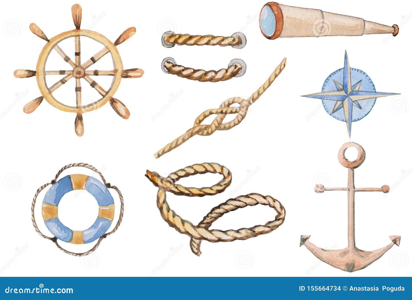 Marine Navigation Set of Different Objects on a White Background ...