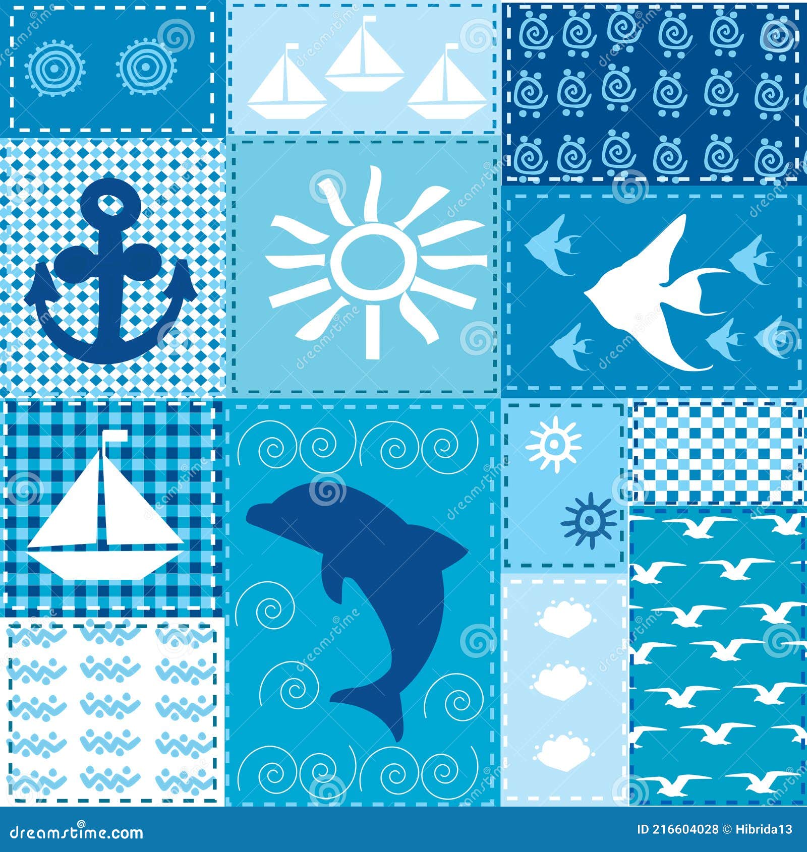Marine Patchwork with Blue Elements Stock Vector - Illustration of ...