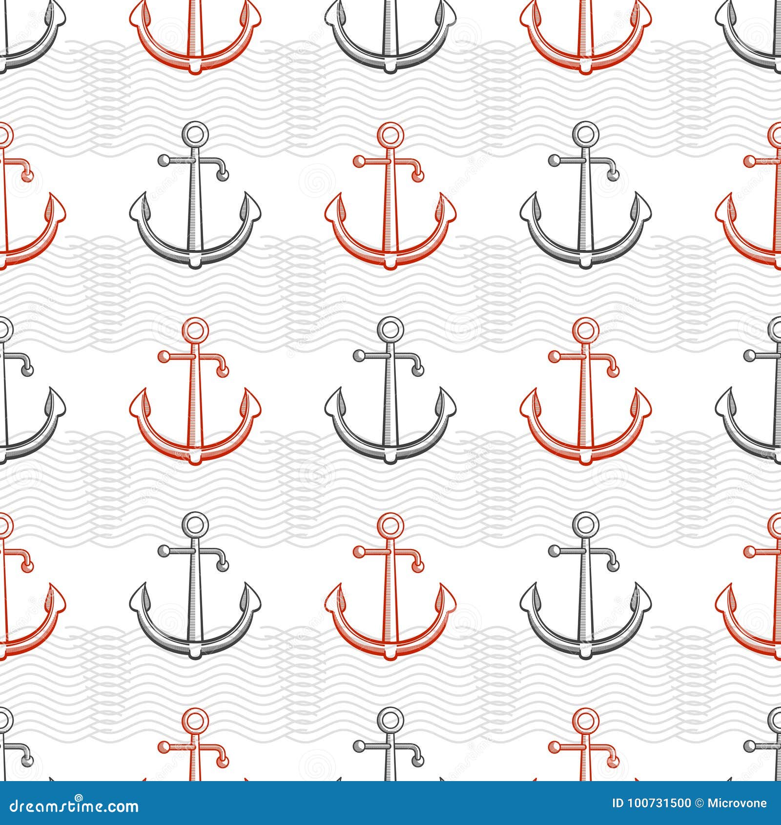 Marine Pattern Design with Anchors and Abstract Waves Stock Vector ...