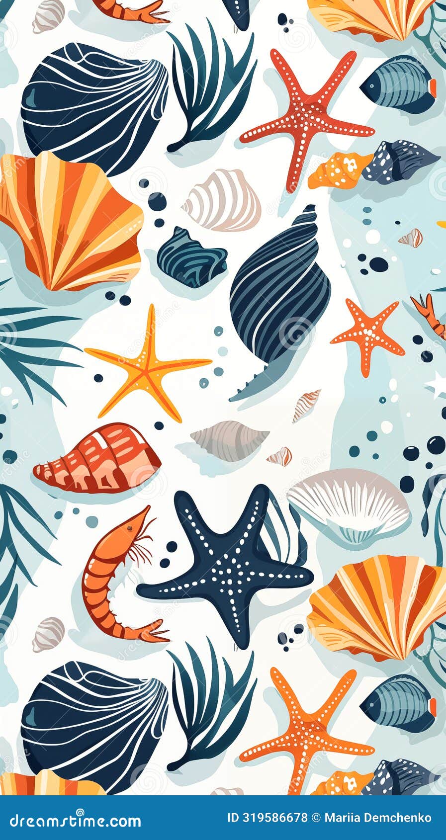 Marine Pattern with Sea Creatures, Shells, and Seaweed Stock Photo ...