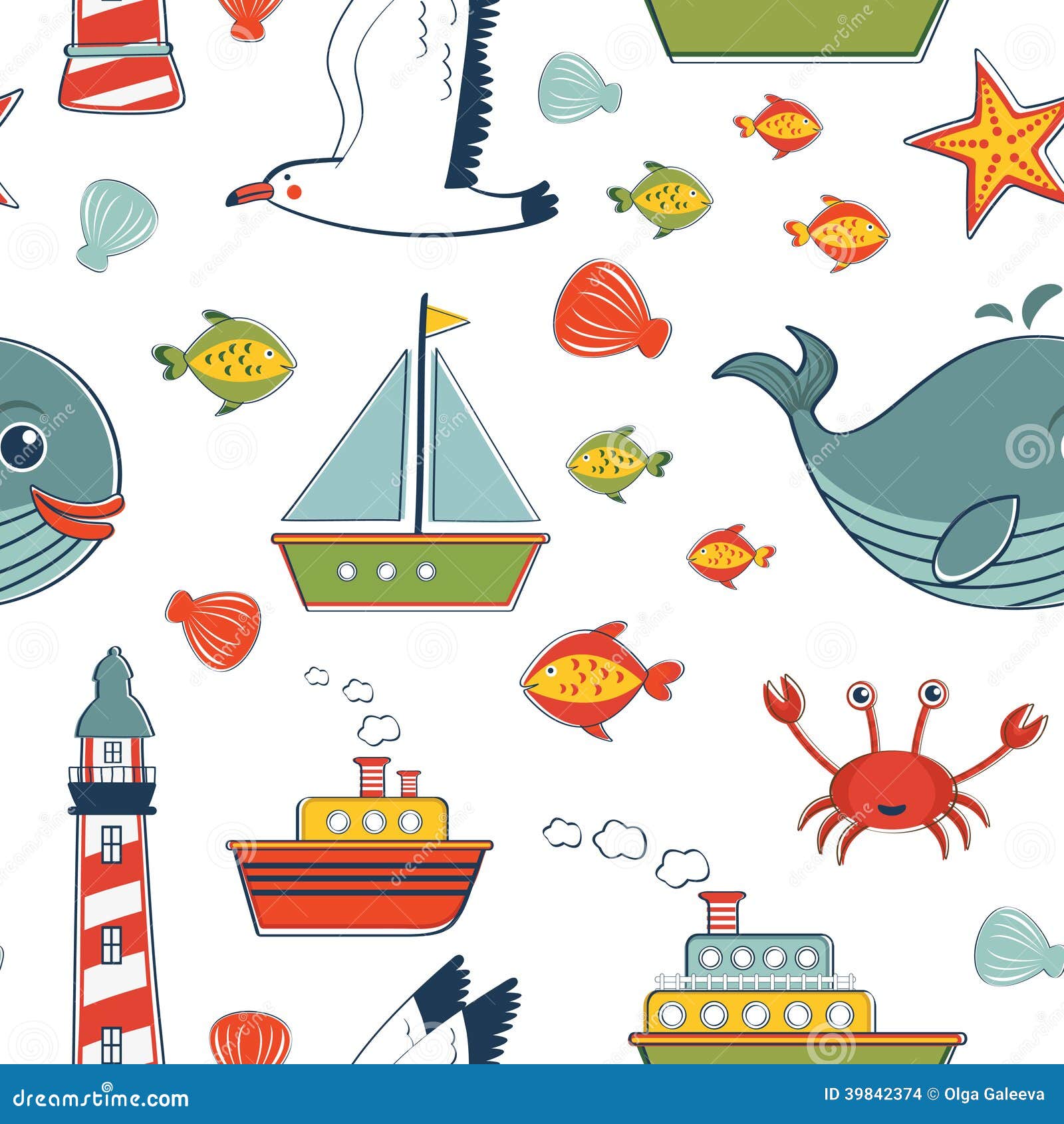 Marine pattern stock vector. Illustration of heart, character - 39842374