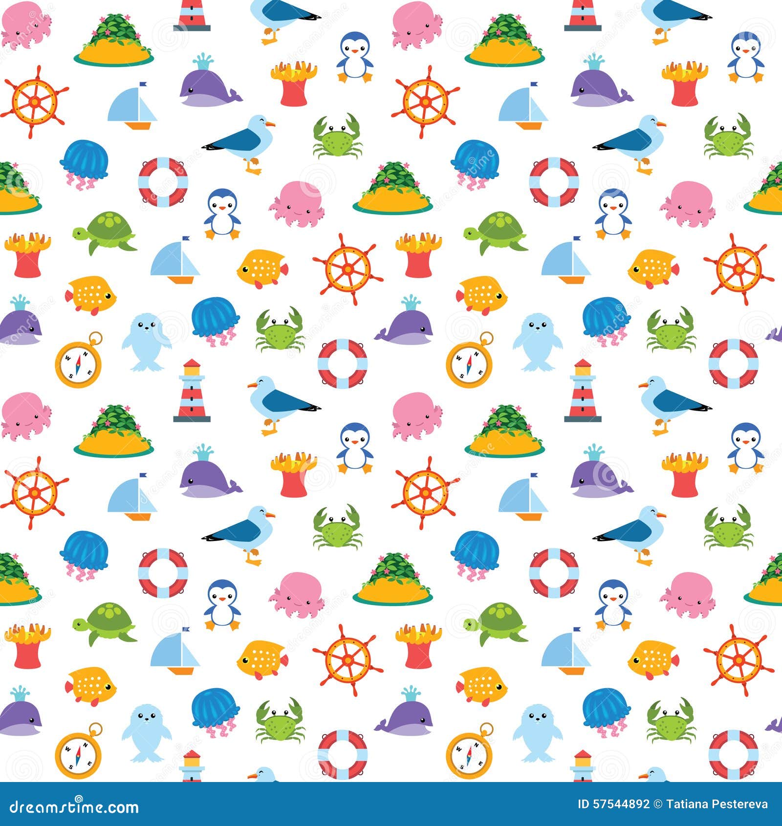 Marine pattern stock vector. Illustration of creatures - 57544892