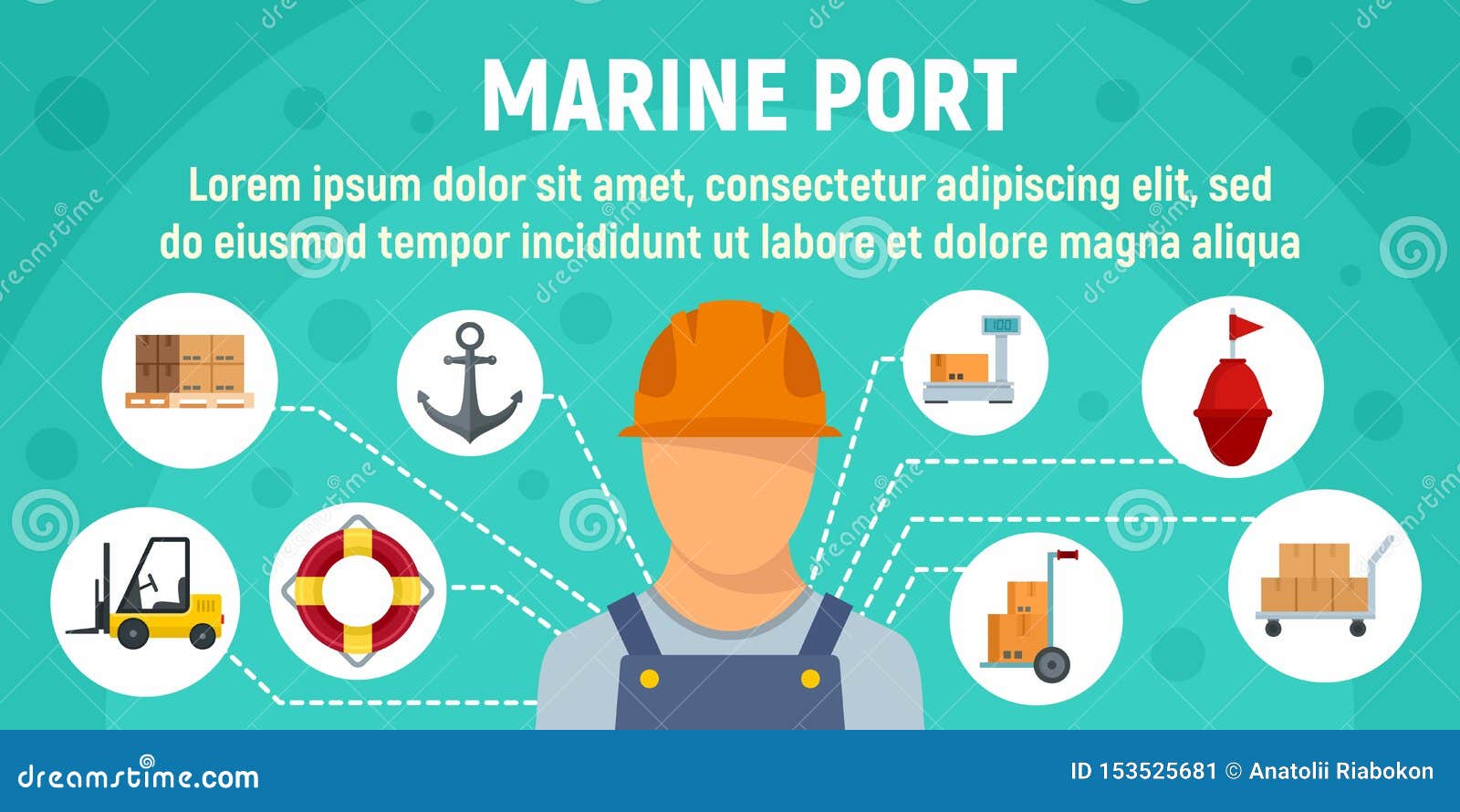 Marine Port Worker Concept Banner, Flat Style Stock Vector ...