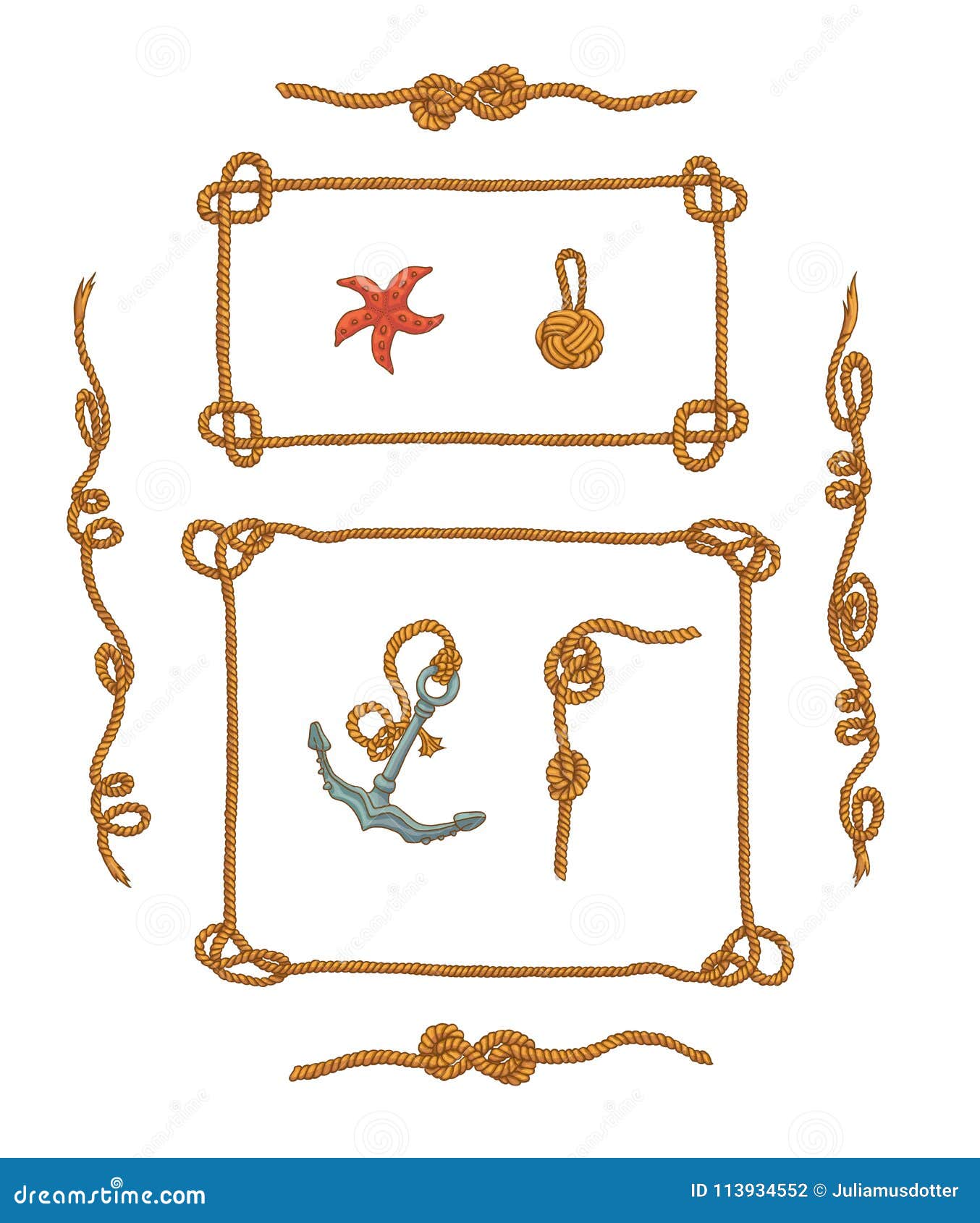 Rope Frames and Rope Knots Isolated Vector Set Stock Vector ...