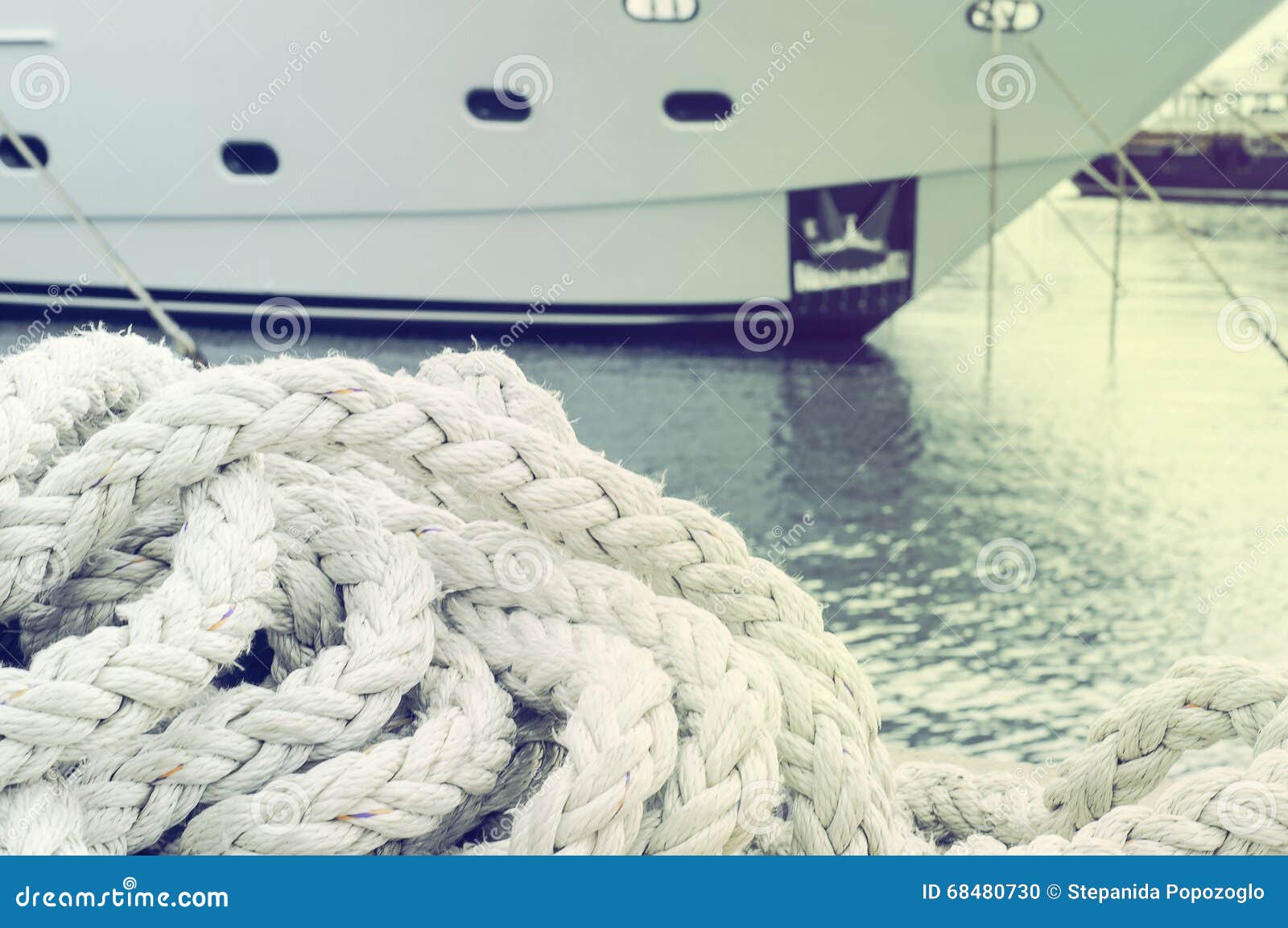 Marine Ropes Pile For Towing Ship On Wooden Closeup In The Port ...