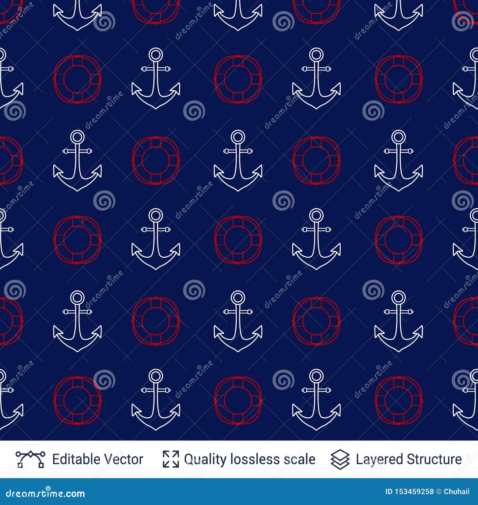 Marine Motives Seamless Pattern Design. Vector Template. Stock Vector ...