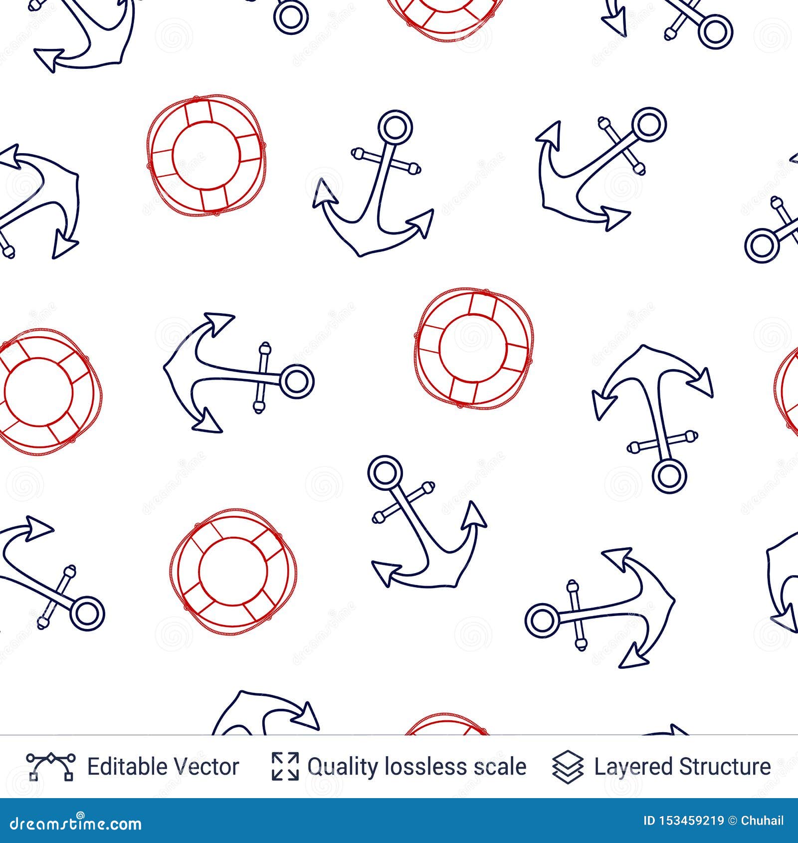 Marine Motives Seamless Pattern Design. Vector Template. Stock Vector ...