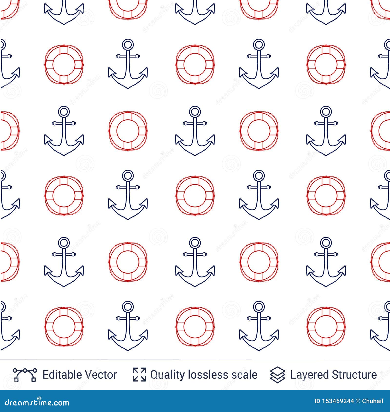 Marine Motives Seamless Pattern Design. Vector Template. Stock Vector ...