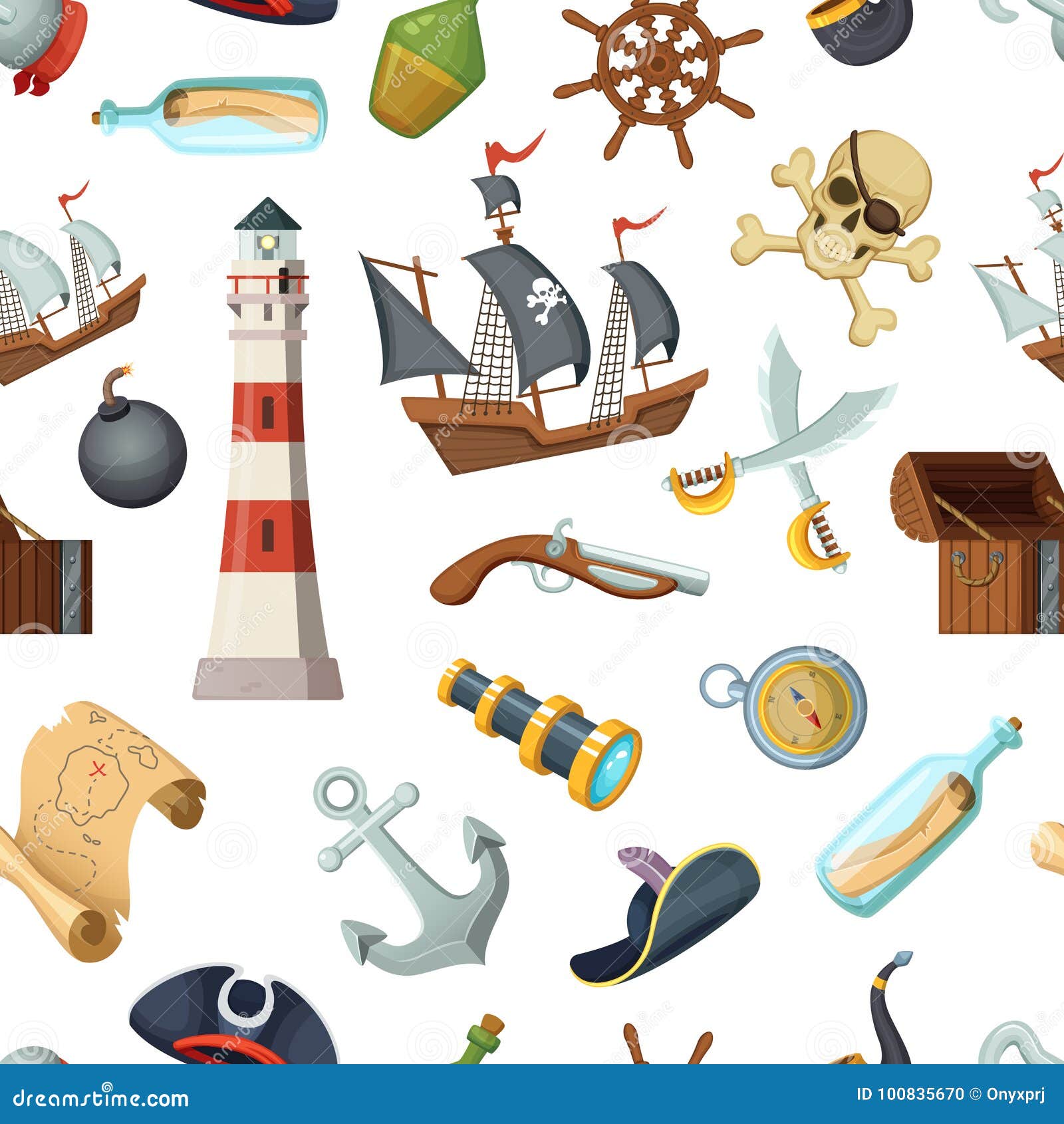 Marine Seamless Pattern with Different Pirates Items Stock Vector ...