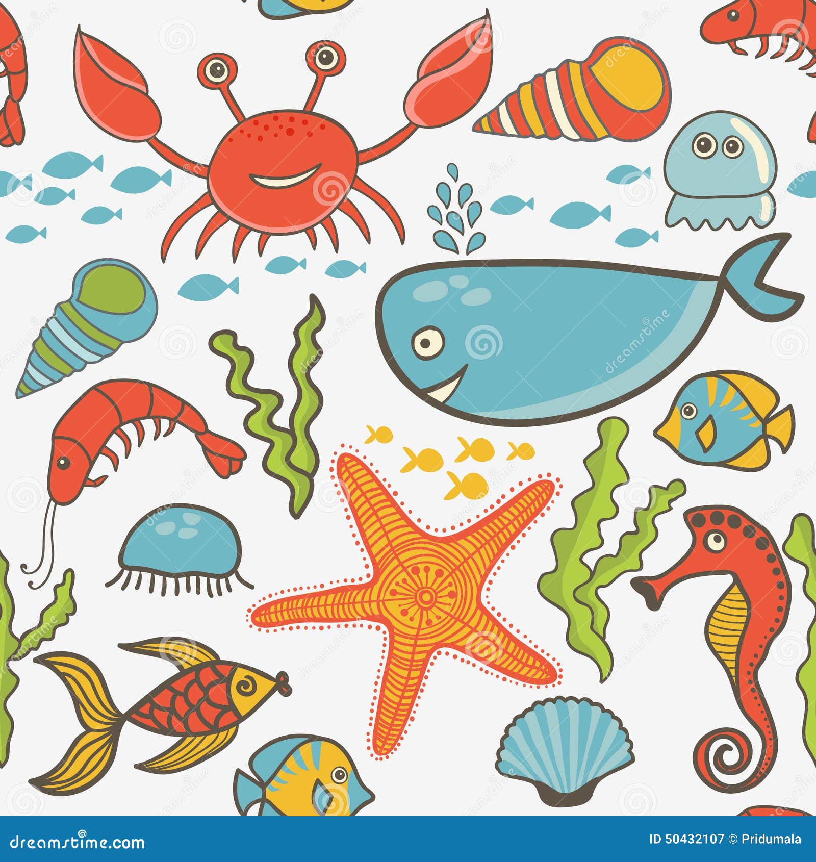 Marine Seamless Pattern, Endless Texture of Sea World Stock Vector ...
