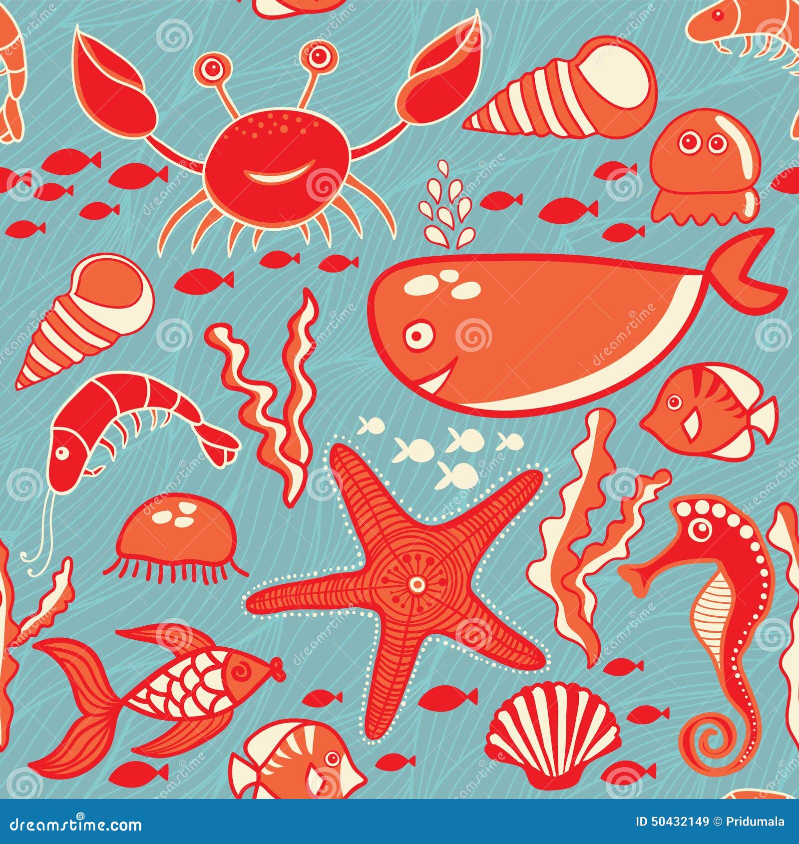 Marine Seamless Pattern, Endless Texture of Sea World Stock Vector ...