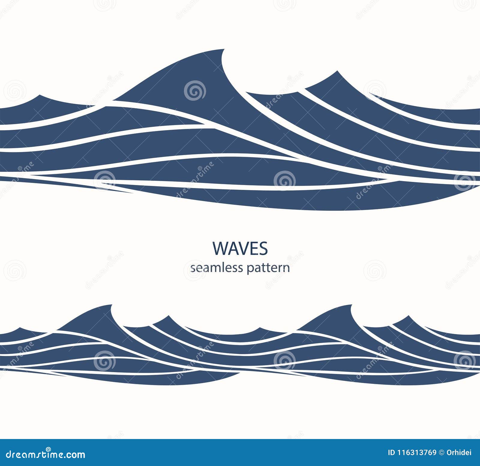 Marine Seamless Pattern with Stylized Blue Waves on a Light Back Stock ...