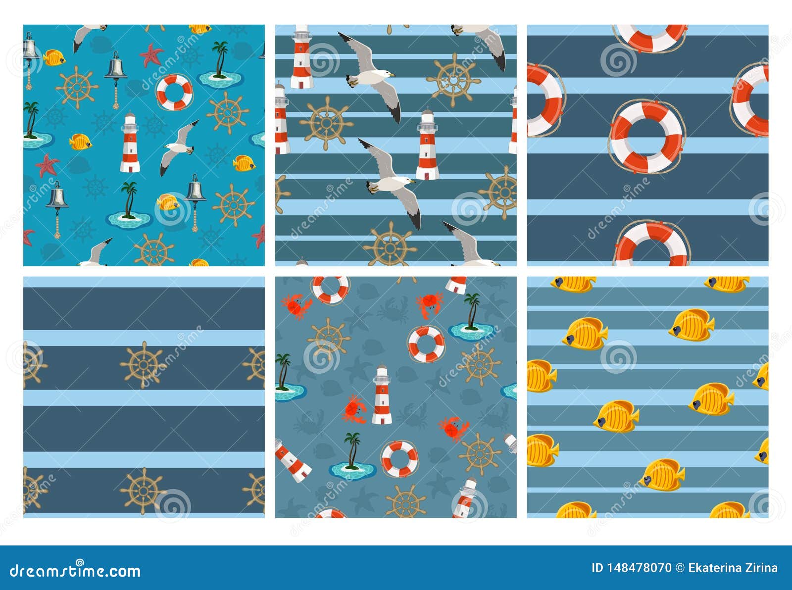 Marine Seamless Patterns for Wallpapers, Scrapbook and Other Design. a ...