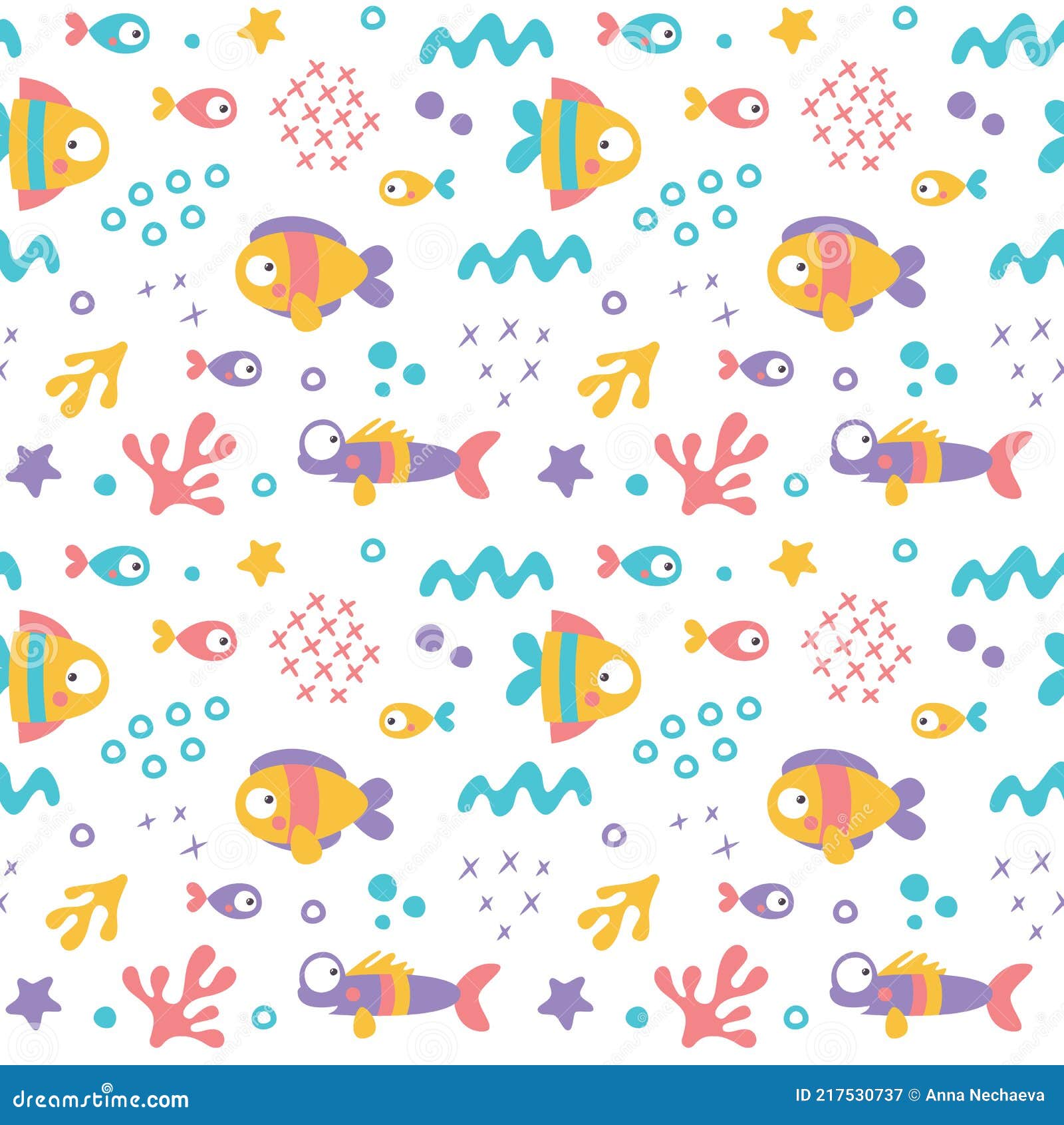 Marine Seamless Vector Cute Pattern with Fishes and Algae Stock Vector ...