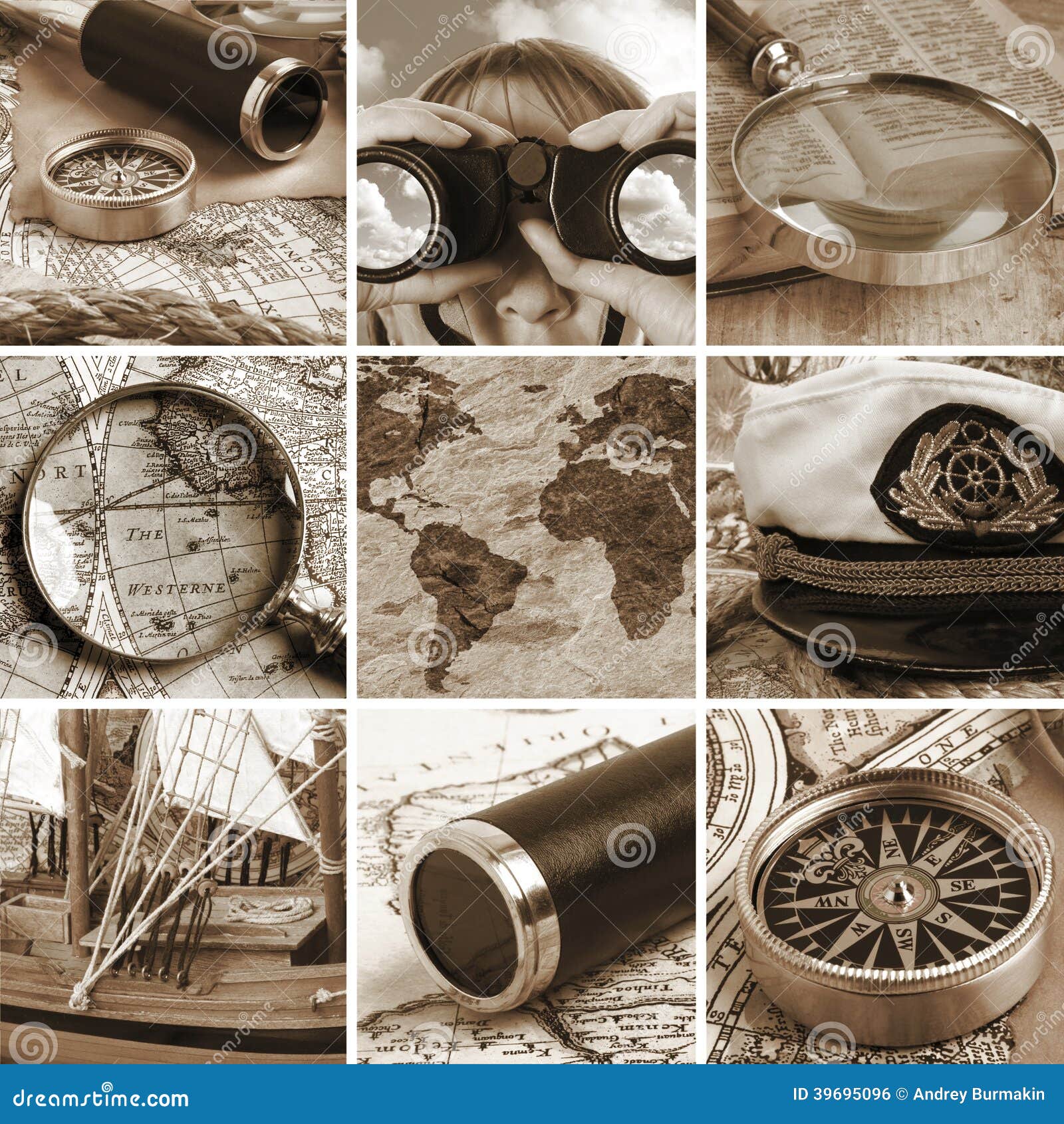 Marine set Sepia stock photo. Image of compass, longitude - 39695096