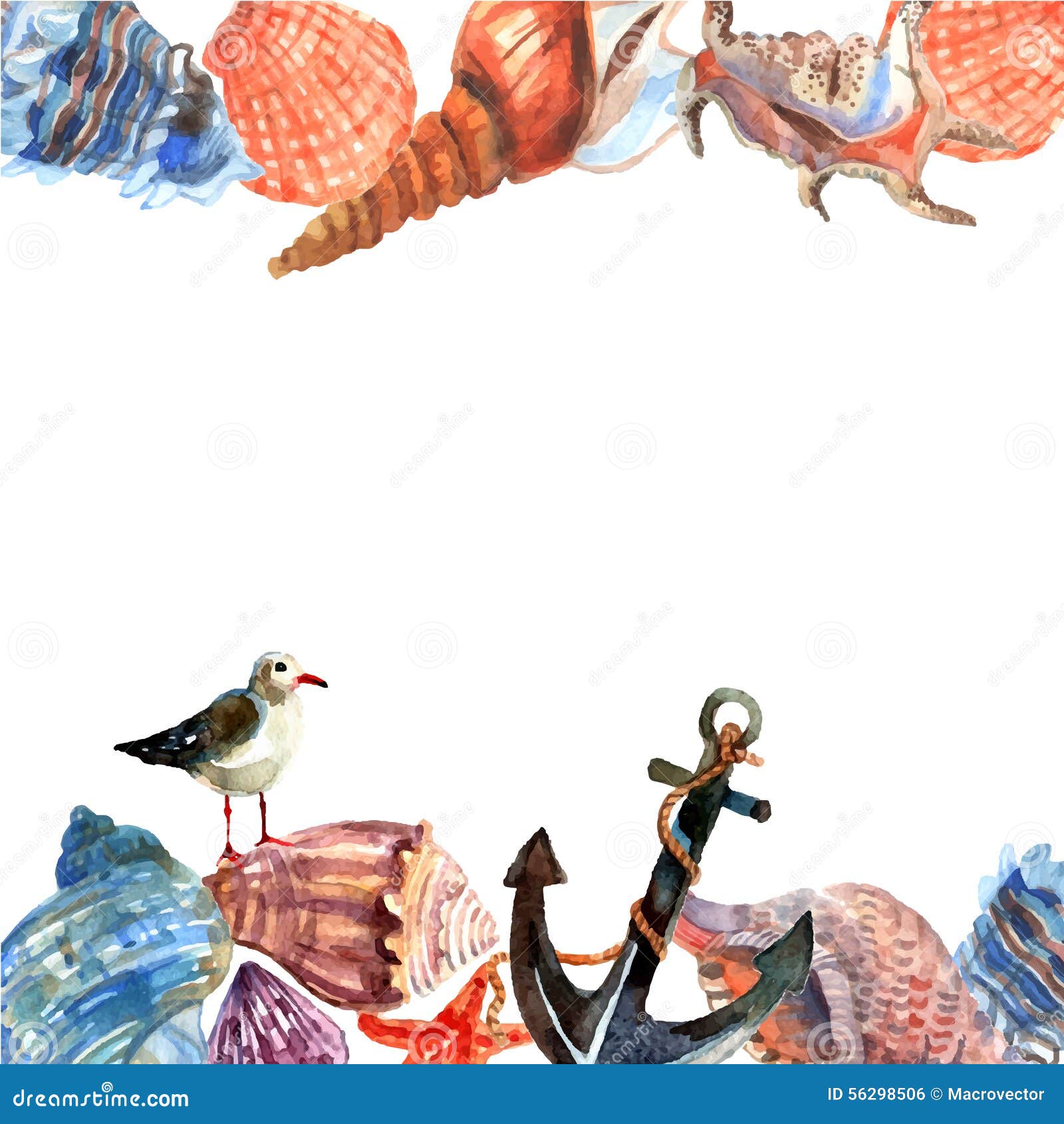 Marine Shell Anchor Border Frame Stock Vector - Illustration of paper ...